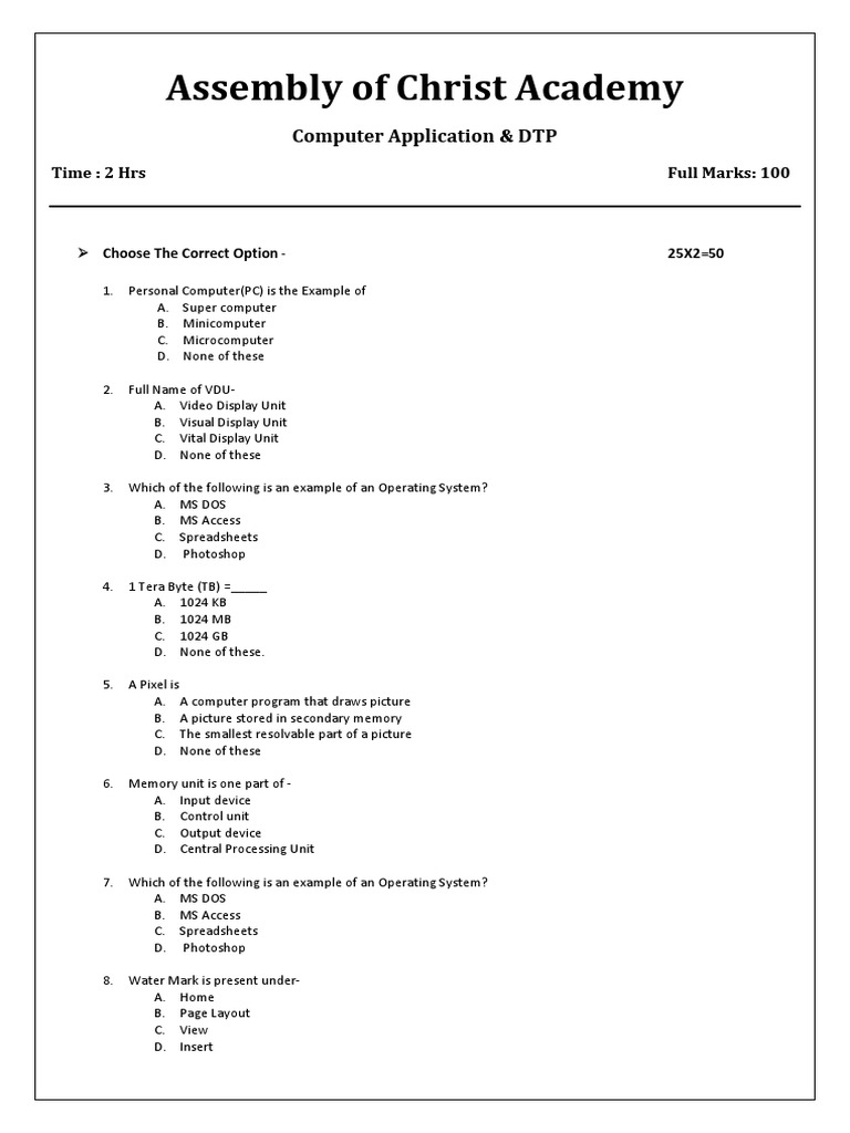 DTP Computer Question | PDF | Personal Computers | Operating System
