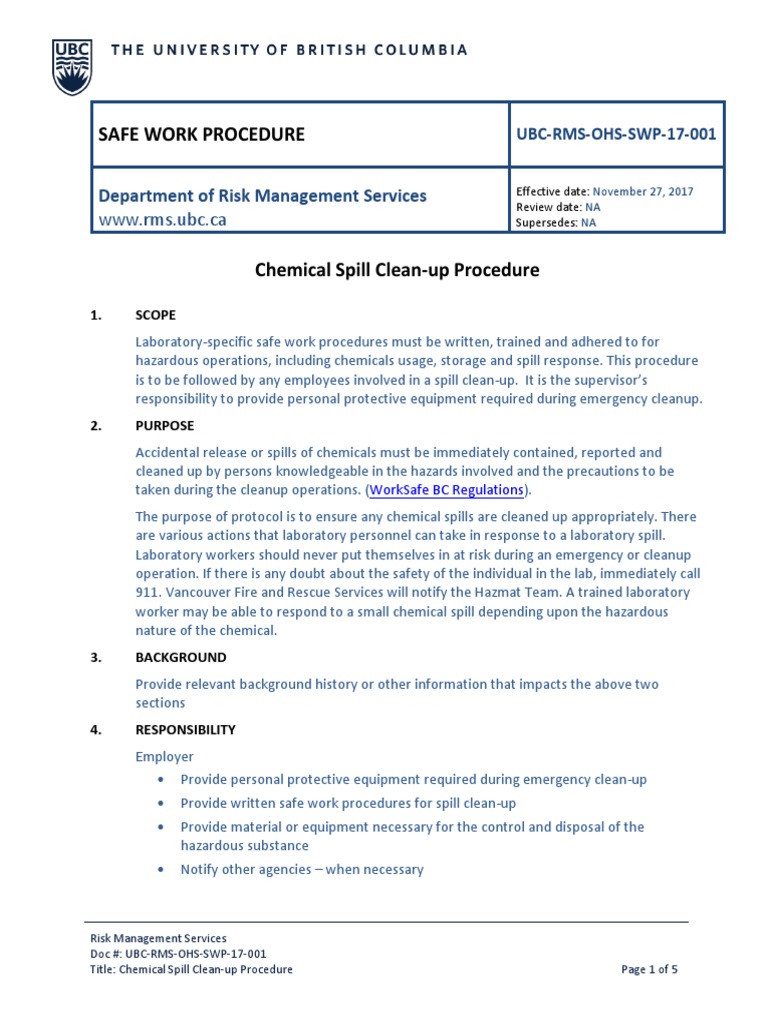 Solvent Spill Cleanup Guidelines | PDF | Personal Protective Equipment ...
