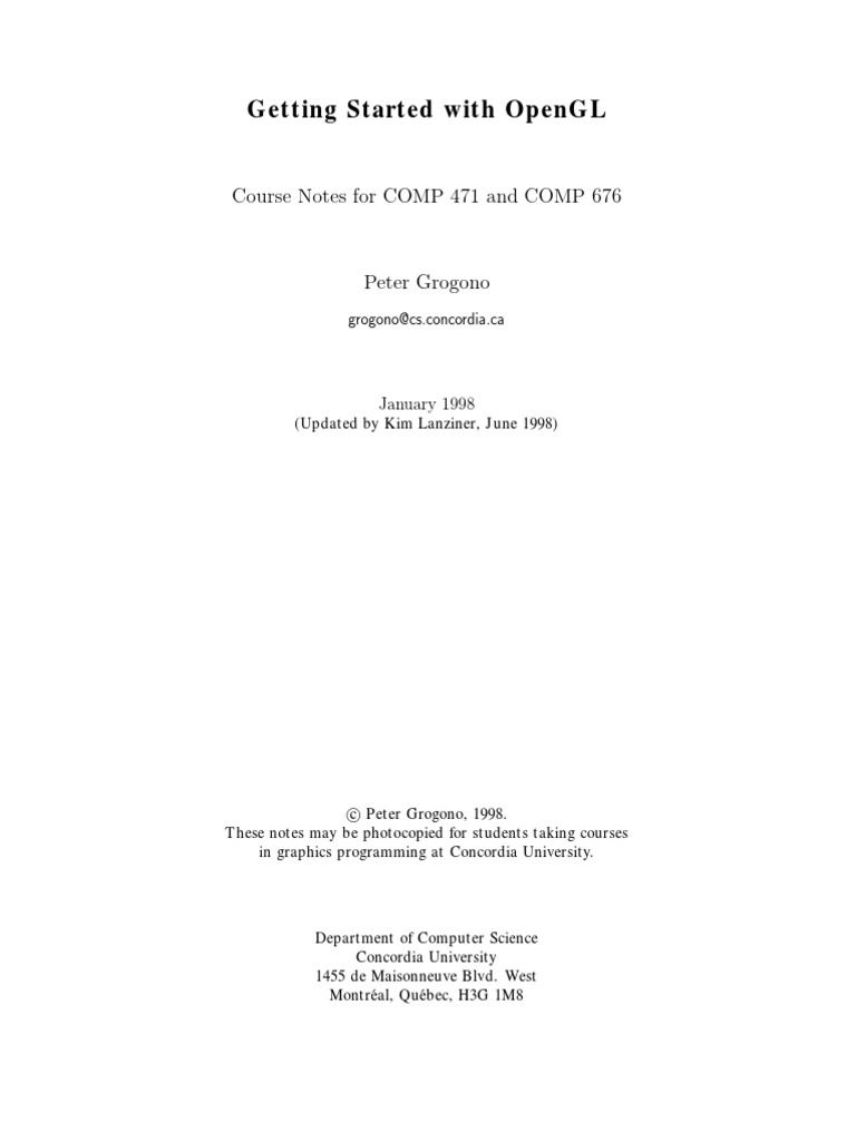 Getting Started With OpenGL Peter Grogono | PDF | Areas Of Computer Science | Computing