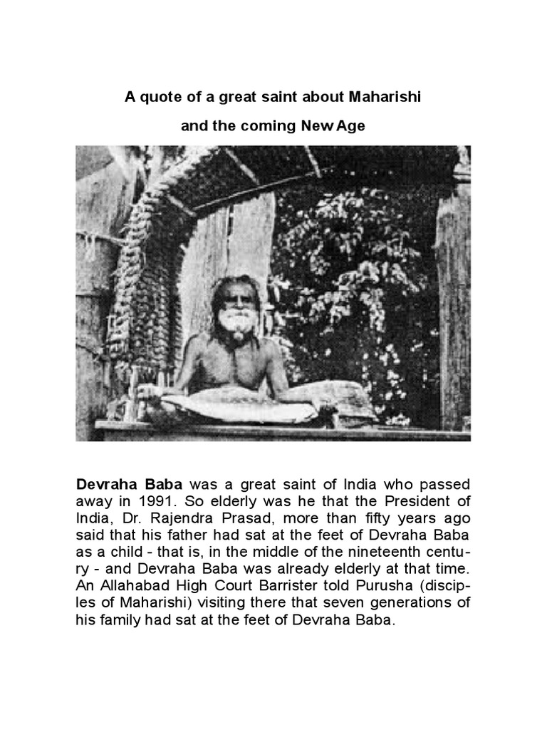 Devraha Baba quote on Maharishi reviving Vedic tradition | PDF