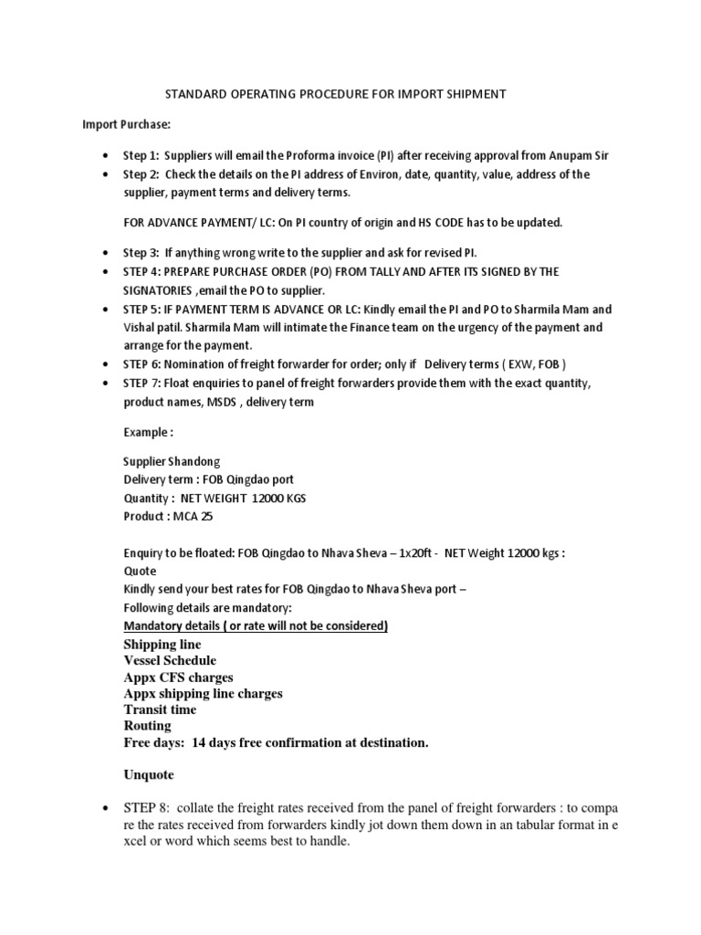Import Shipment SOP Overview | PDF | Cargo | Freight Transport