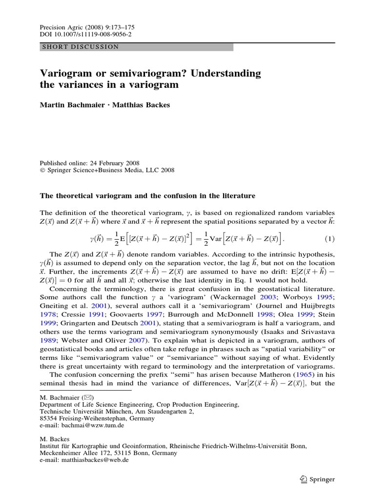 Variogram or Semivariogram? Understanding The Variances in A Variogram | PDF | Variance ...