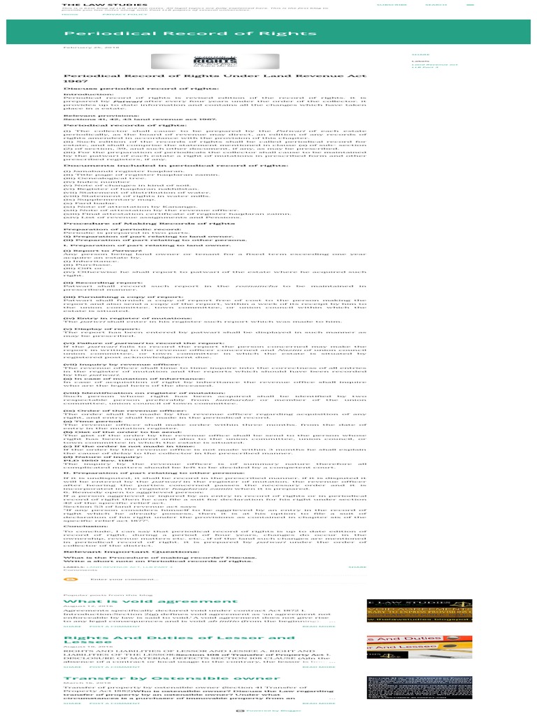 Periodical Record of Rights | PDF | Lease | Ownership