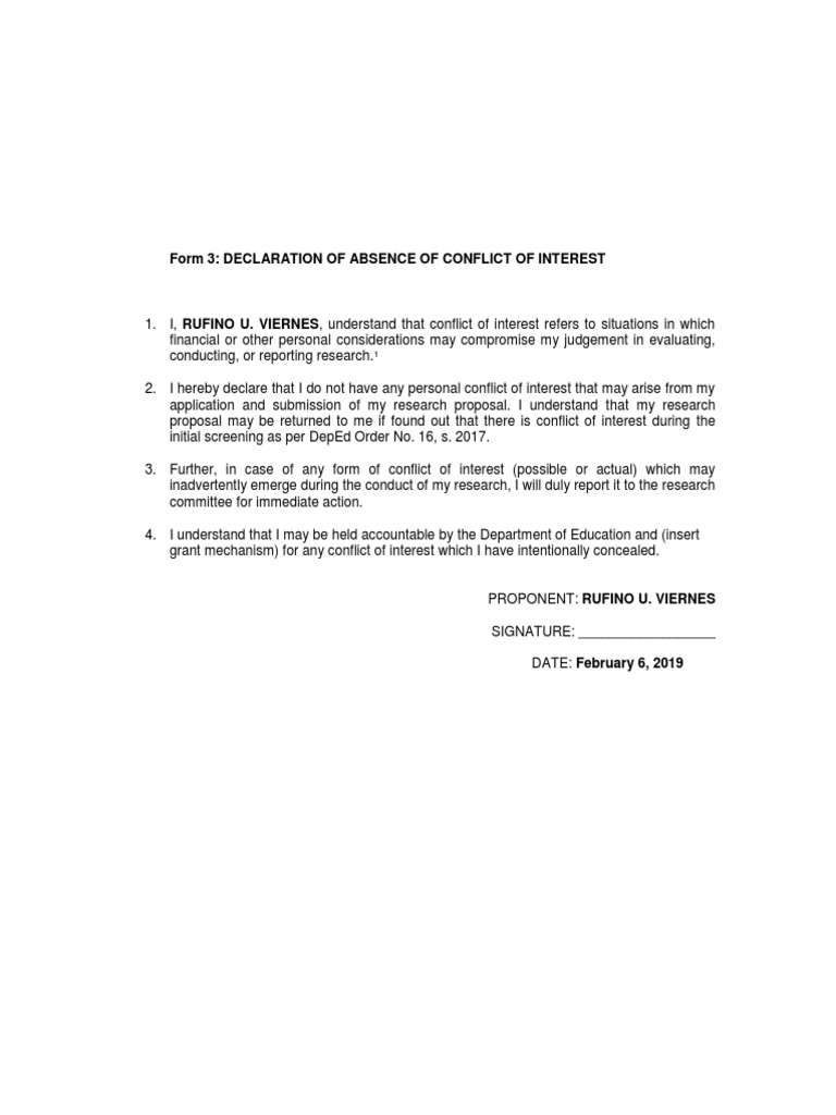 Form 3: Declaration of Absence of Conflict of Interest | PDF