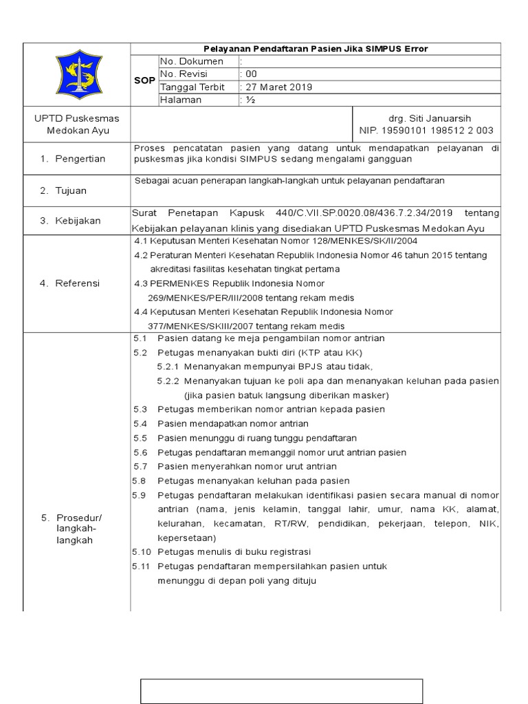 SOP Pendaftaran Pasien SIMPUS Error | PDF
