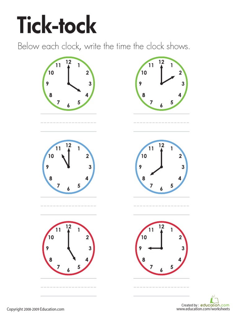 Tick-Tock: Below Each Clock, Write The Time The Clock Shows | PDF ...