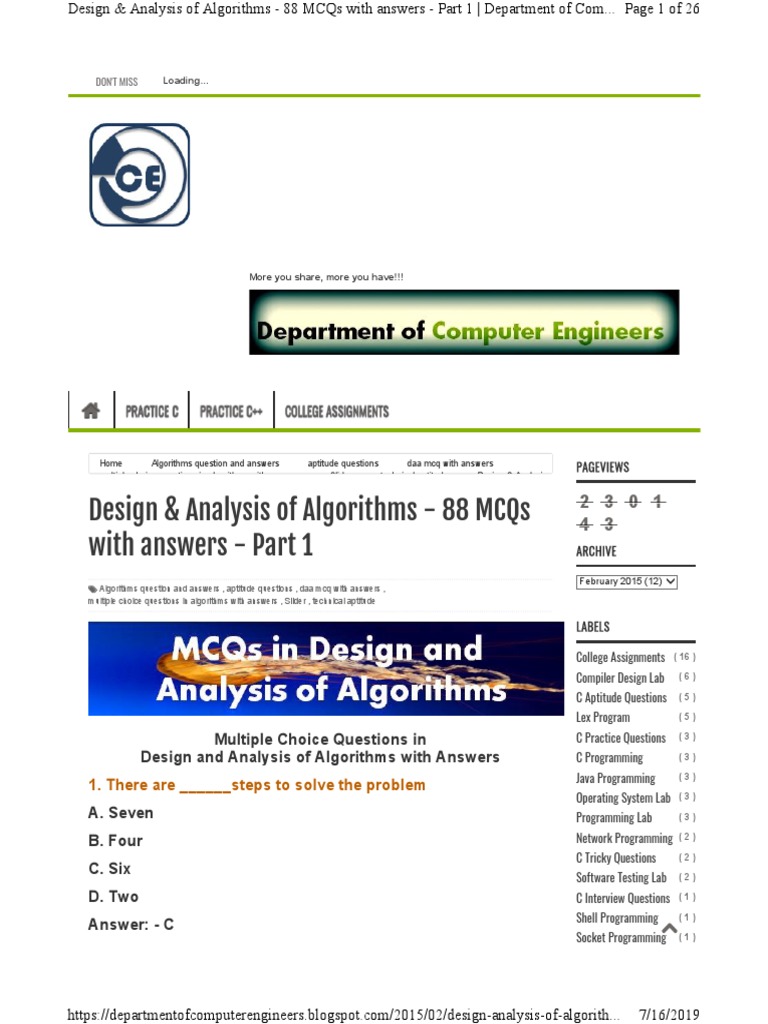 Mcq For Algorith Pdf Computer Program Programming