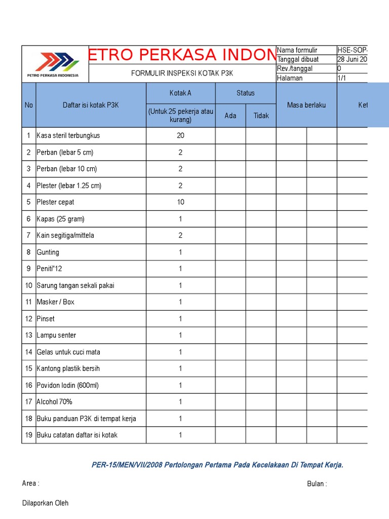 Form Inspeksi Kotak P3K | PDF