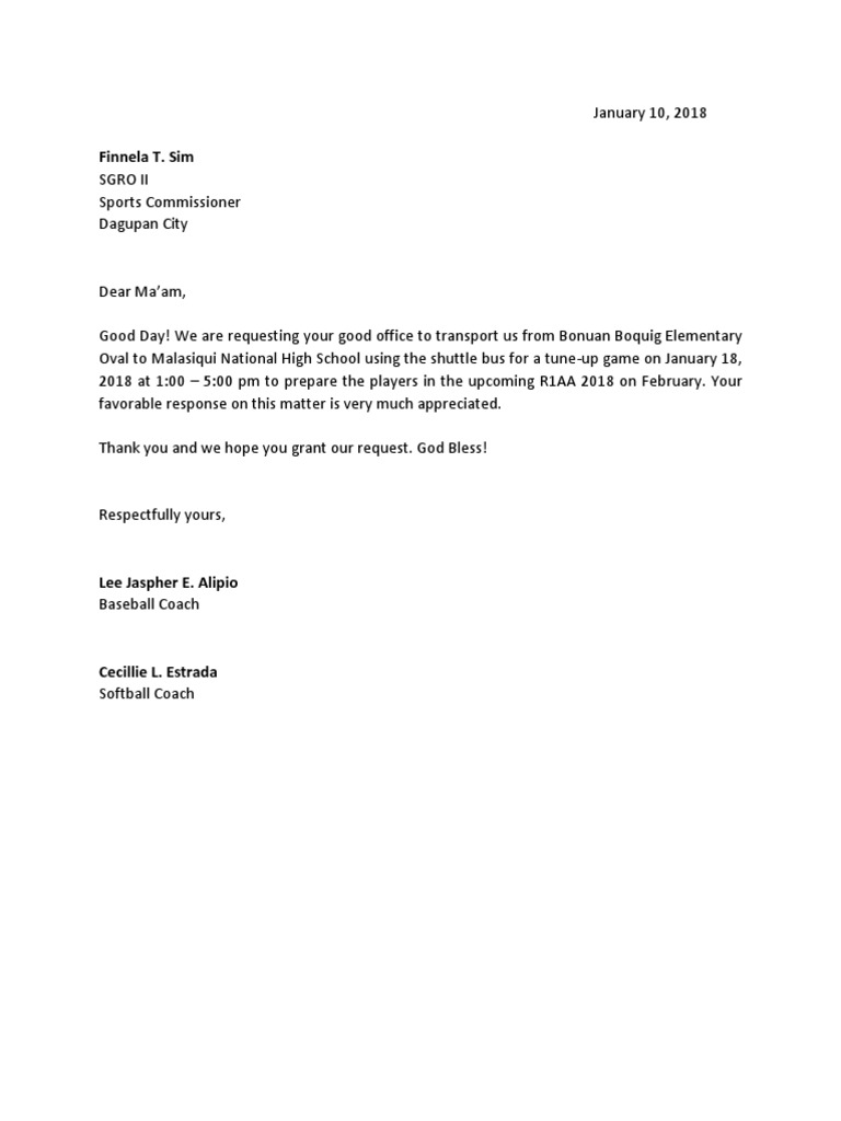 Request Letter For Shuttle Bus | PDF