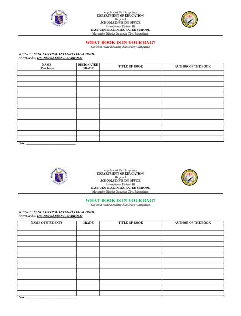 What Book Is in Your Bag Form 2018 | PDF