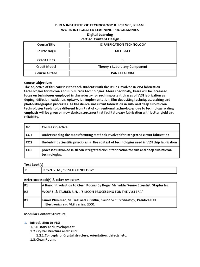 IC Fabrication Technology Course Overview | PDF | Semiconductor Device ...