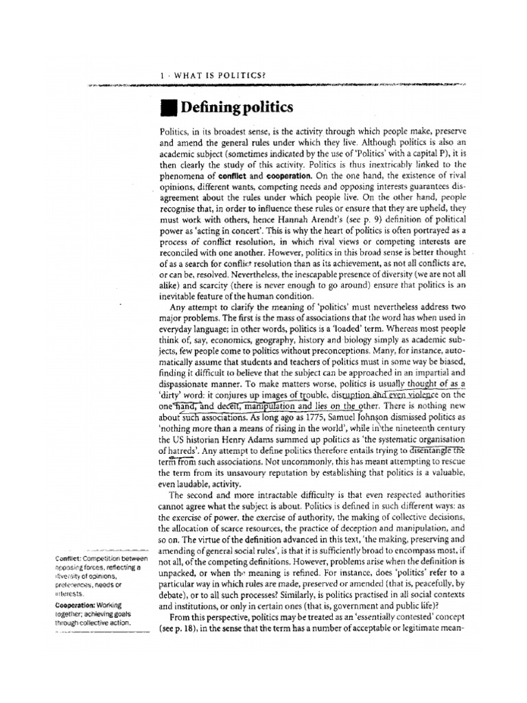 Defining Politics: Conflict Cooperation | PDF | Plato | Marxism