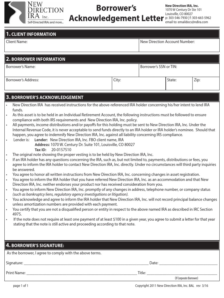 Borrower's Acknowledgement Letter | PDF | Individual Retirement Account ...