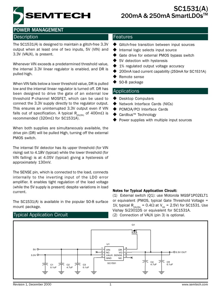 SC1531 Semtech Corporation | Download Free PDF | Capacitor | Field Effect Transistor