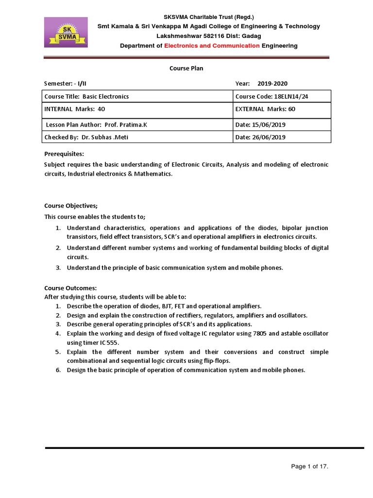 Lesson Plan Basic Electronics | PDF | Operational Amplifier | Amplifier