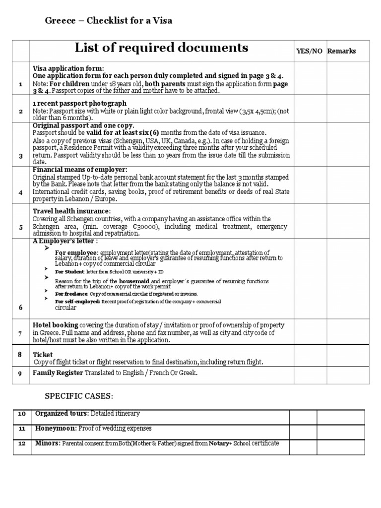 Greece Visa Application Checklist | PDF | Travel Visa | Passport