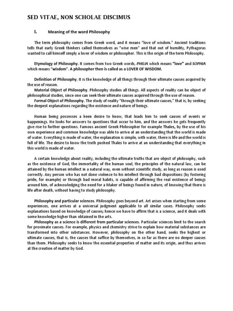 Sed Vitae, Non Scholae Discimus I.: Meaning of The Word Philosophy ...