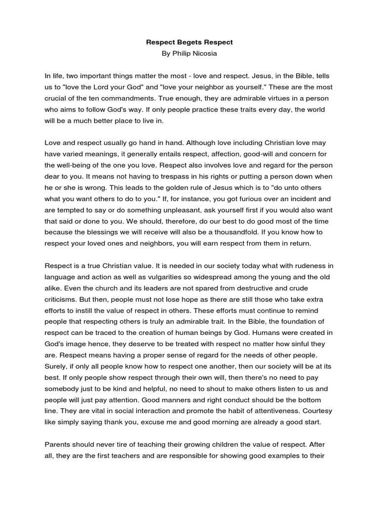 Respect Begets Respect: Why Showing Respect for Others Leads to a More ...