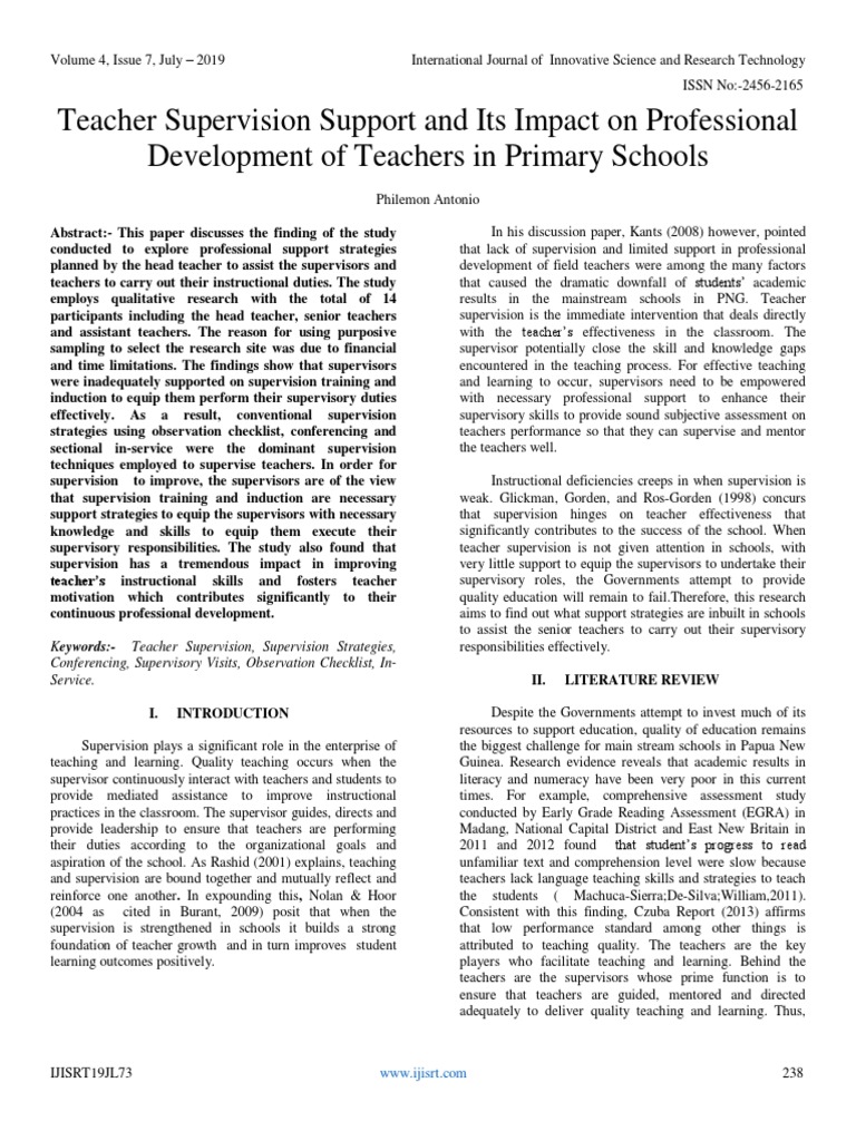 Teacher Supervision Support And Its Impact On Professional Development