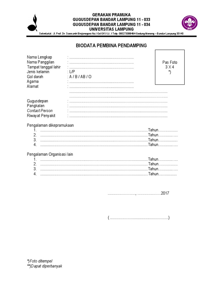 Biodata Pembina Pendamping | PDF