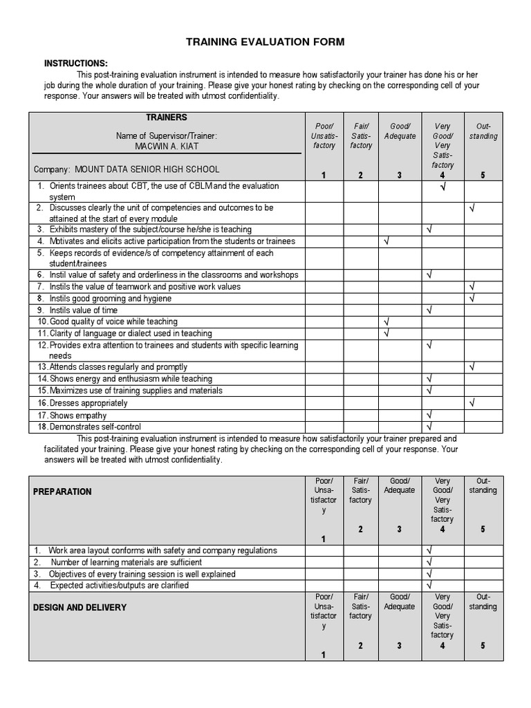 Training Evaluation Form: Instructions | PDF | Educational Technology ...