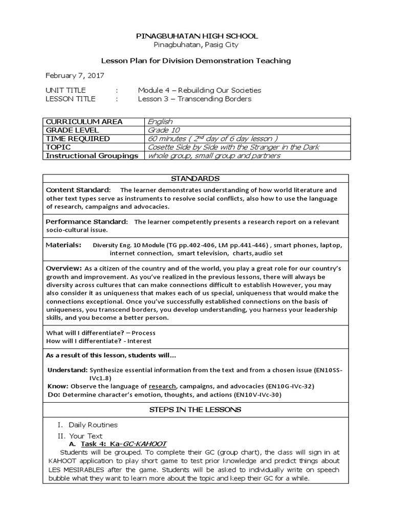 Lesson Plan About Les Miserable | PDF | Cosette | Storytelling