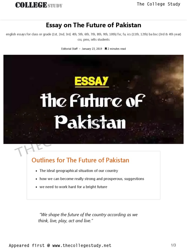 23 Essay On The Future of Pakistan - The College Study | PDF | Pakistan