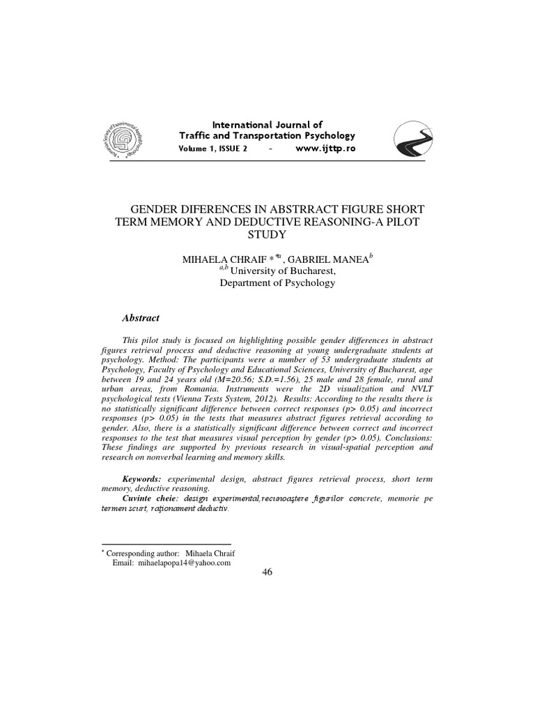 Gender Differences in Memory and Reasoning | PDF | Memory | Statistical ...