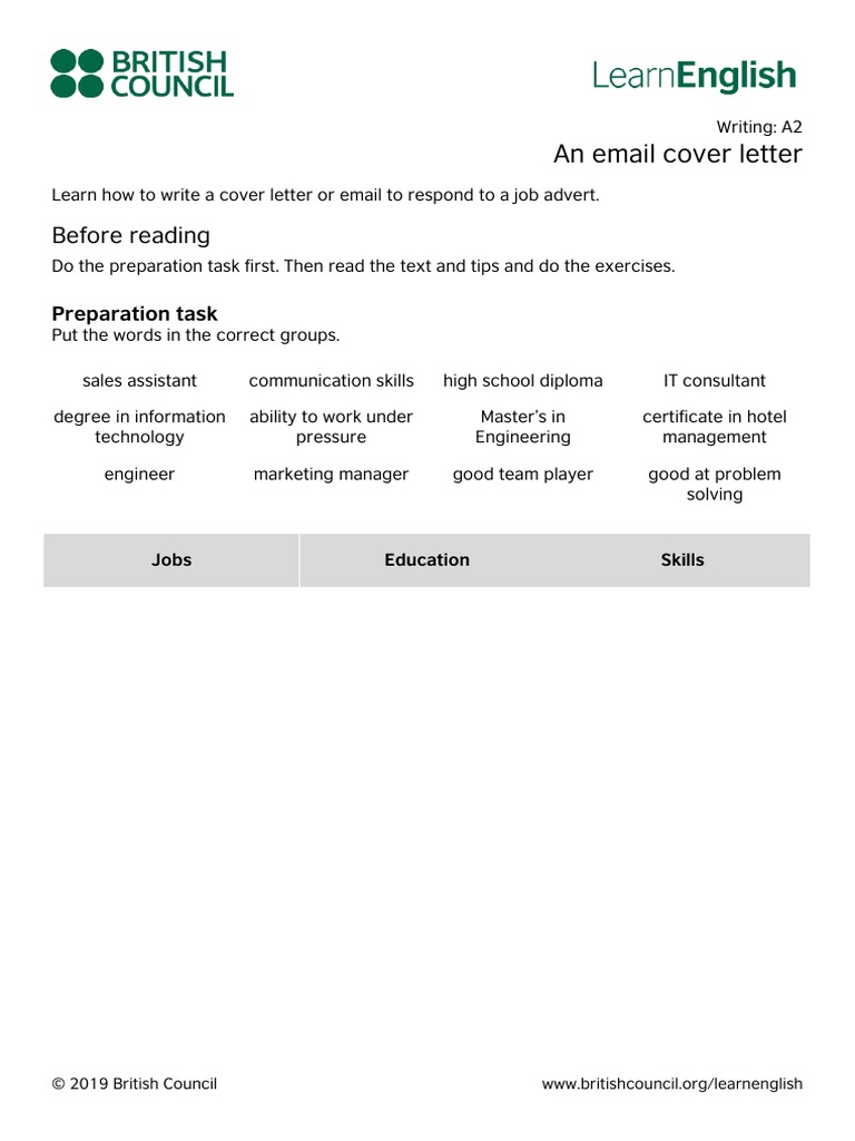 LearnEnglish Writing A2 An Email Cover Letter | PDF | Résumé ...