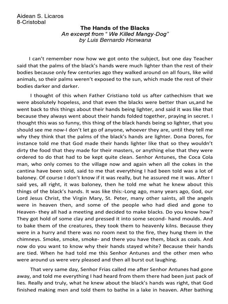 An Excerpt From " We Killed Mangy-Dog" by Luis Bernardo Honwana | PDF