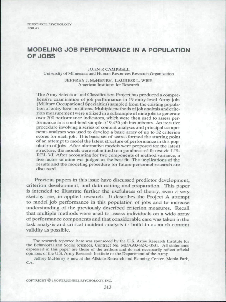 Campbell 1990 Modeling Job Performance PDF | PDF | Degrees Of Freedom ...