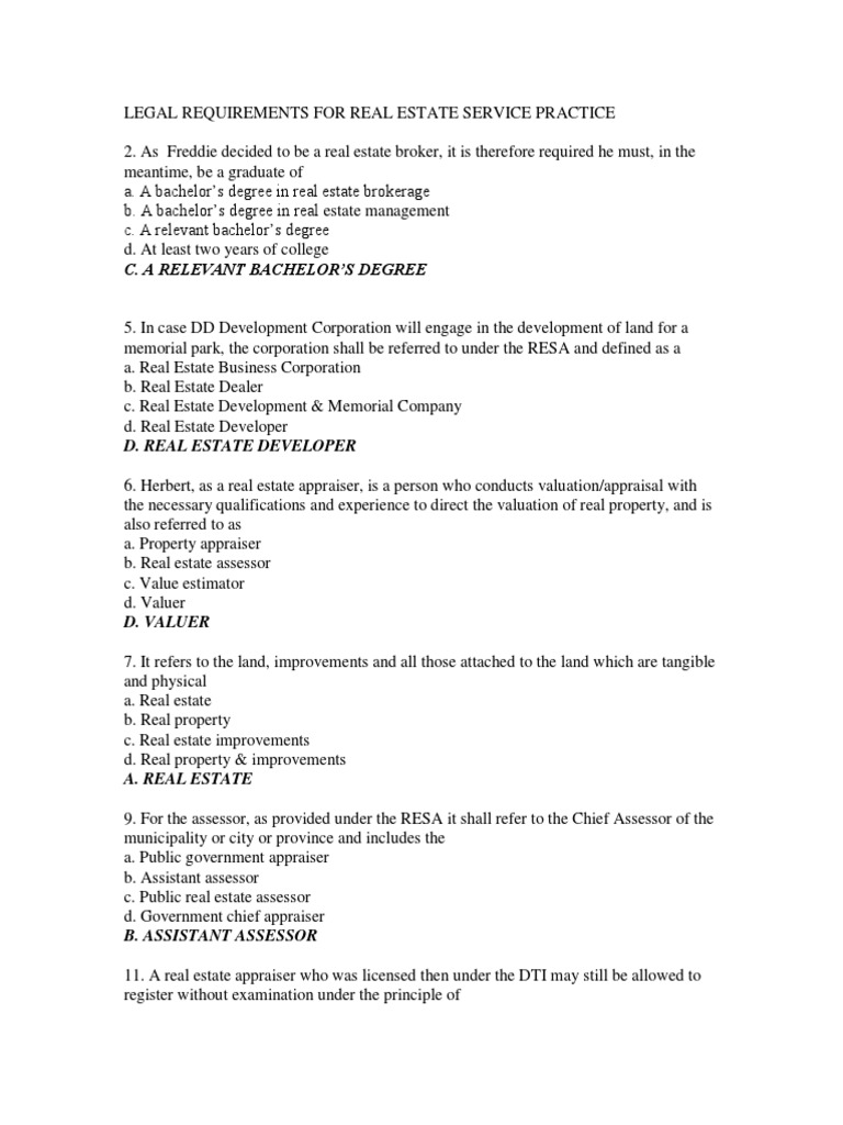 Legal Requirements For Real Estate Service Practice PDF | PDF | Real ...