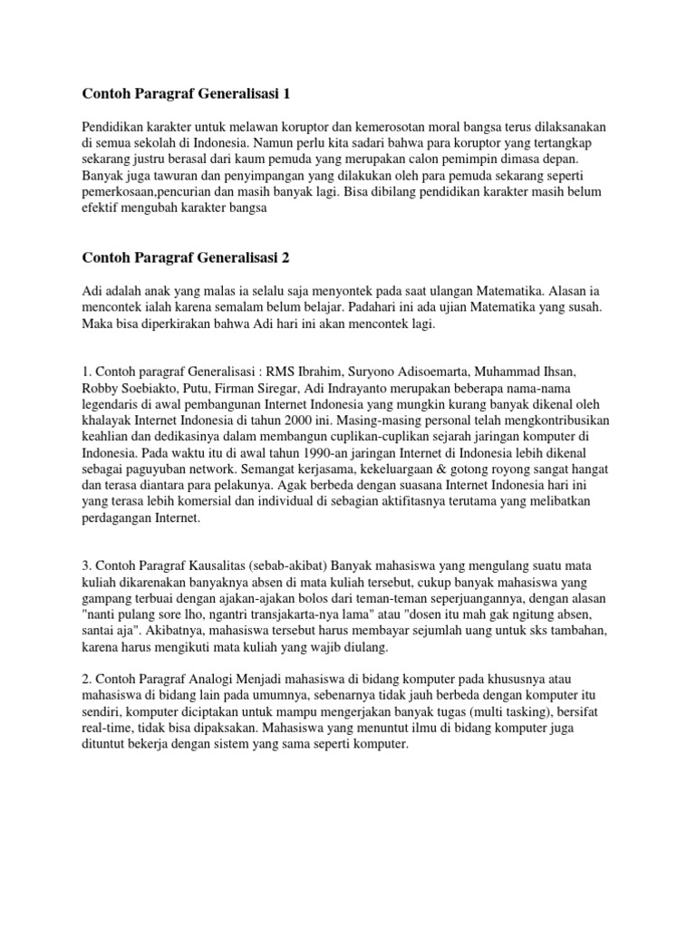 Contoh Paragraf Generalisasi 1 | PDF