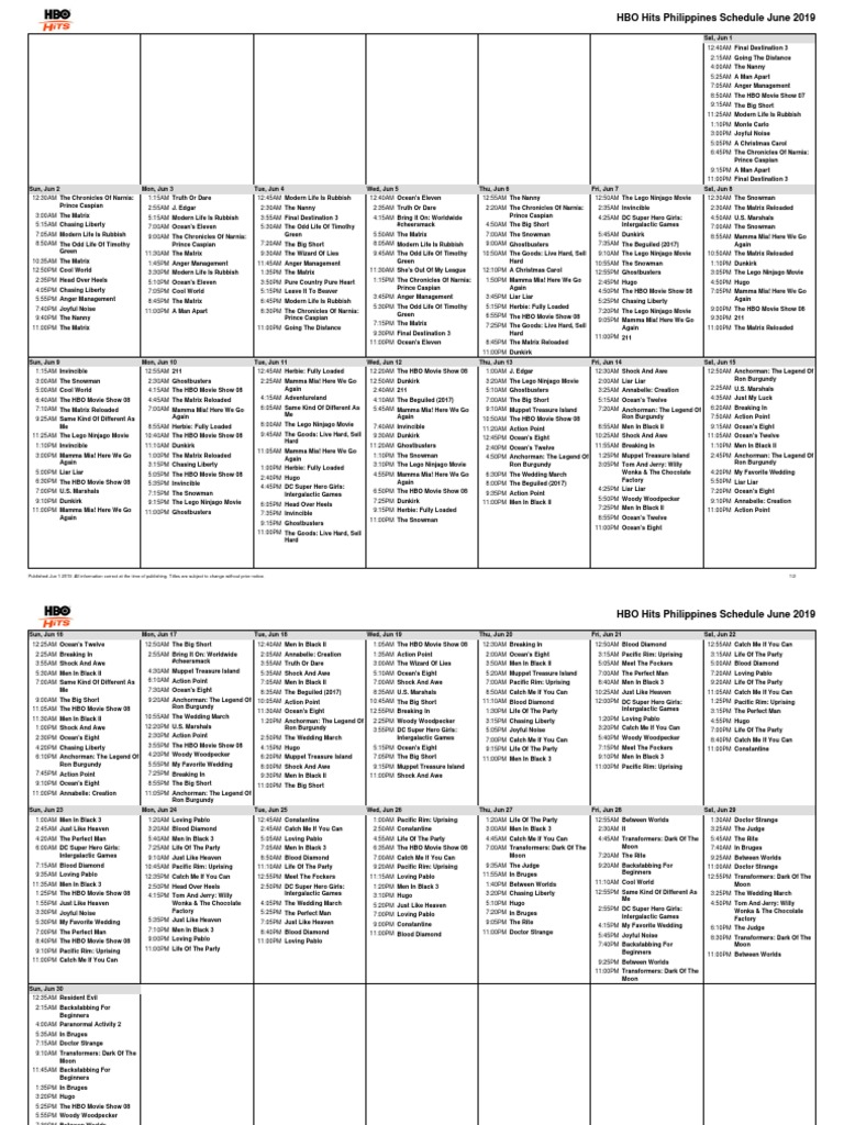HBO Hits Philippines Schedule June 2019 | PDF