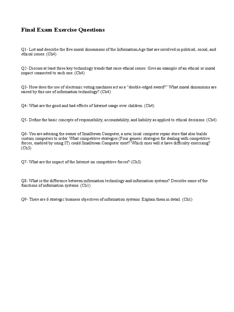 Final Exam Exercise Questions | PDF | Computers | Technology & Engineering