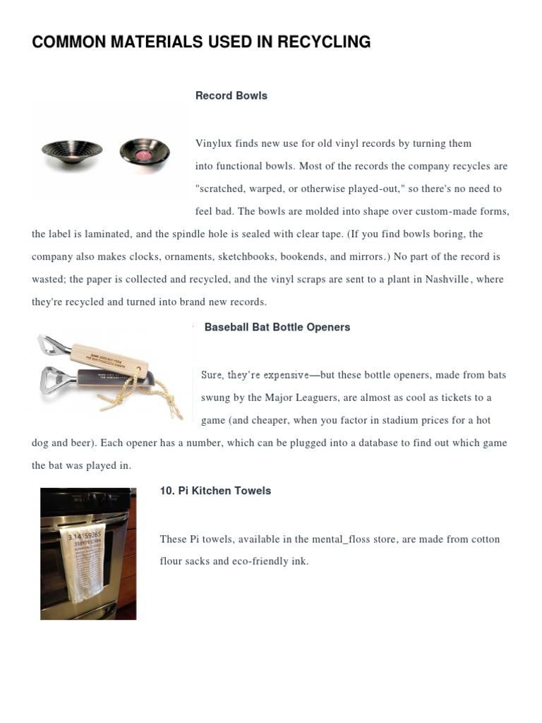 Common Materials Used in Recycling | PDF