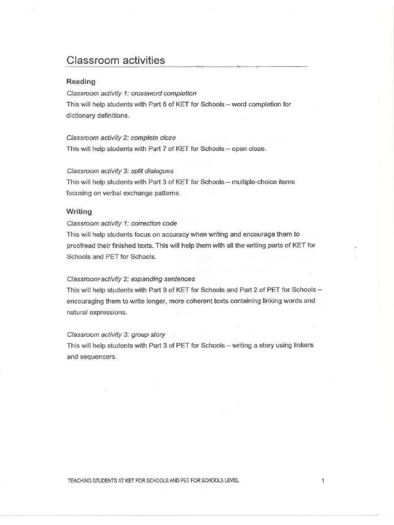 Classroom Activities For KET Practice PDF | PDF