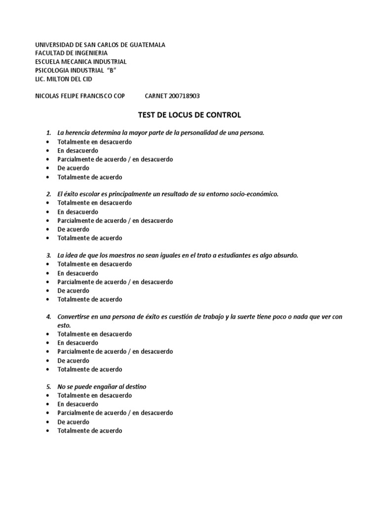 Test Locus de Control | PDF