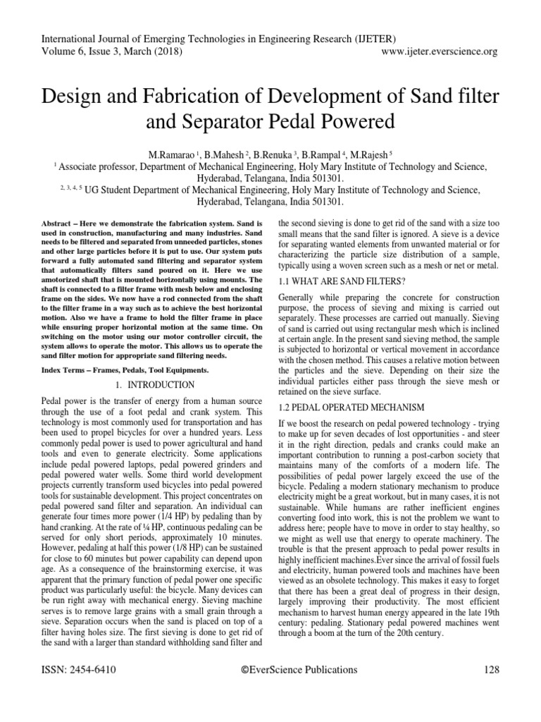 Design and Fabrication of Development of Sand Filter and Separator ...