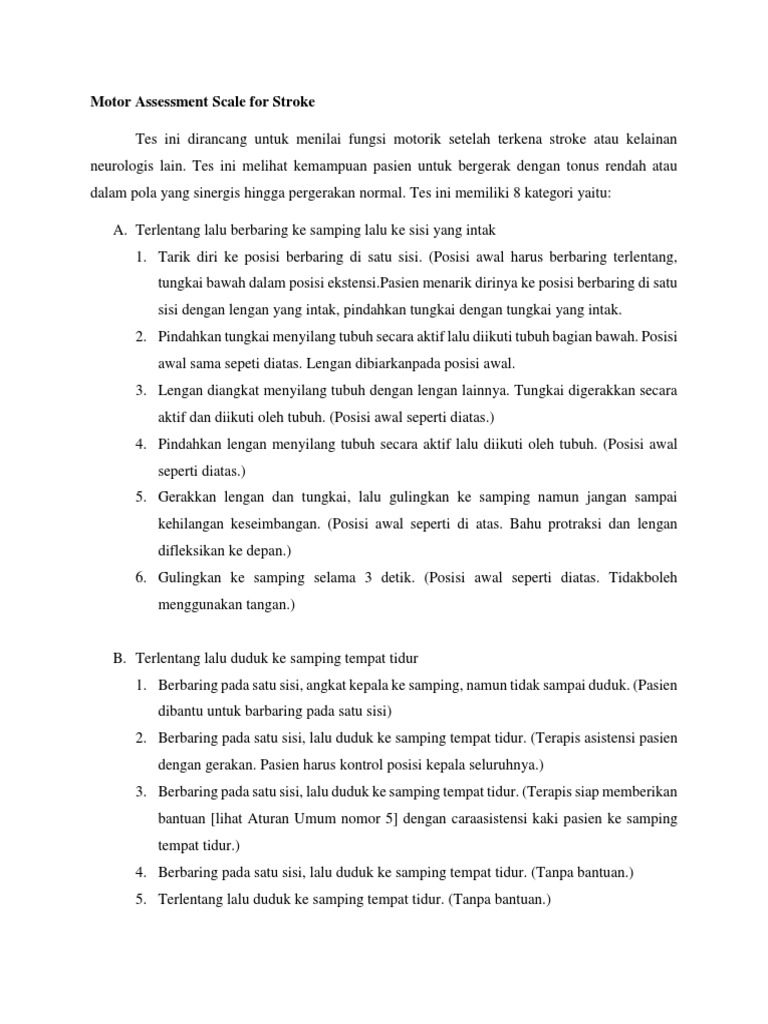 Motor Assessment Scale For Stroke | PDF