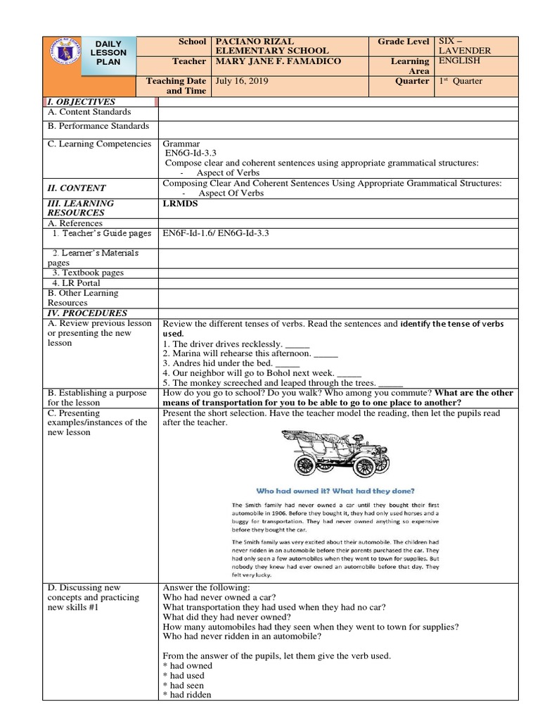 ASPECT of VERB (Past Perfect Tense) ) | PDF | Perfect (Grammar ...