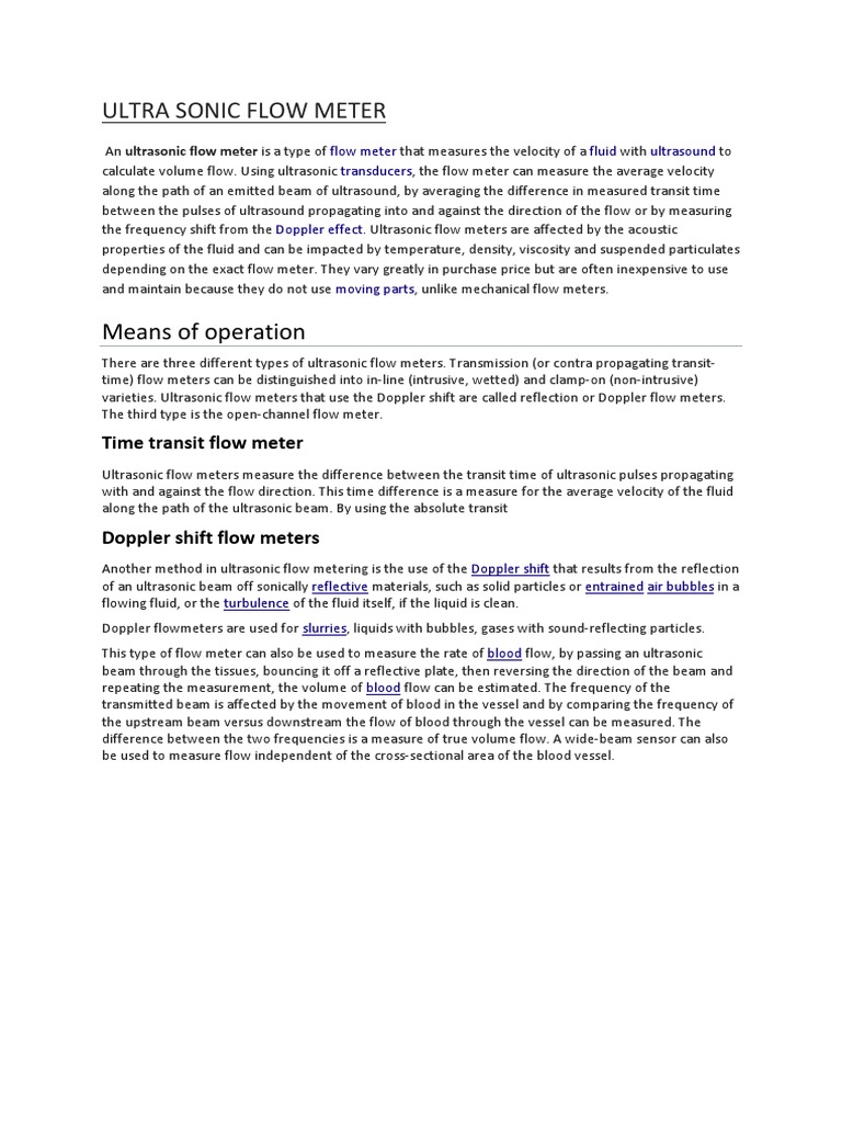 Ultra Sonic Flow Meter | PDF | Flow Measurement | Continuum Mechanics