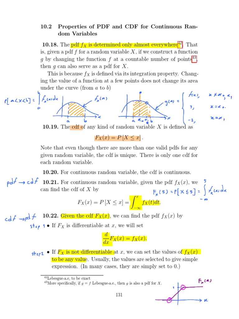PDF and CDF Properties for Random Variables | PDF | Probability Density ...