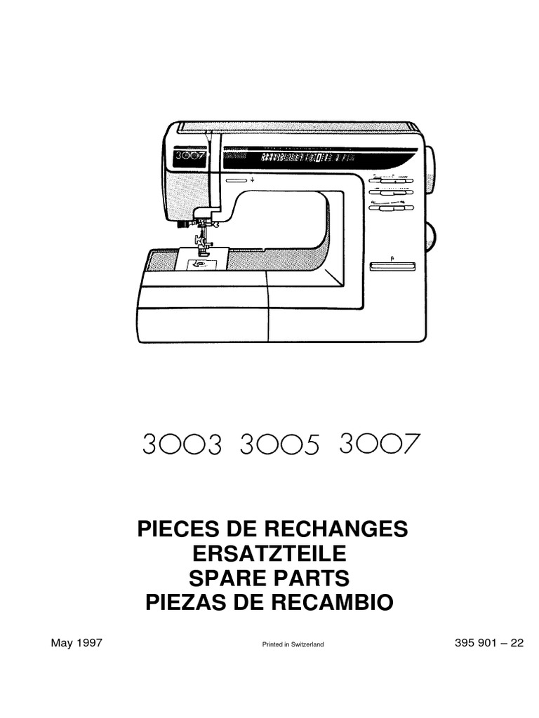 Elna 3003-3005-3007 - Part List (French Spanish English Italian) Ref ...