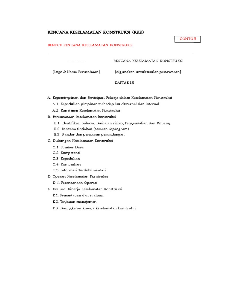 Format Rencana Keselamatan Konstruksi RKK | PDF