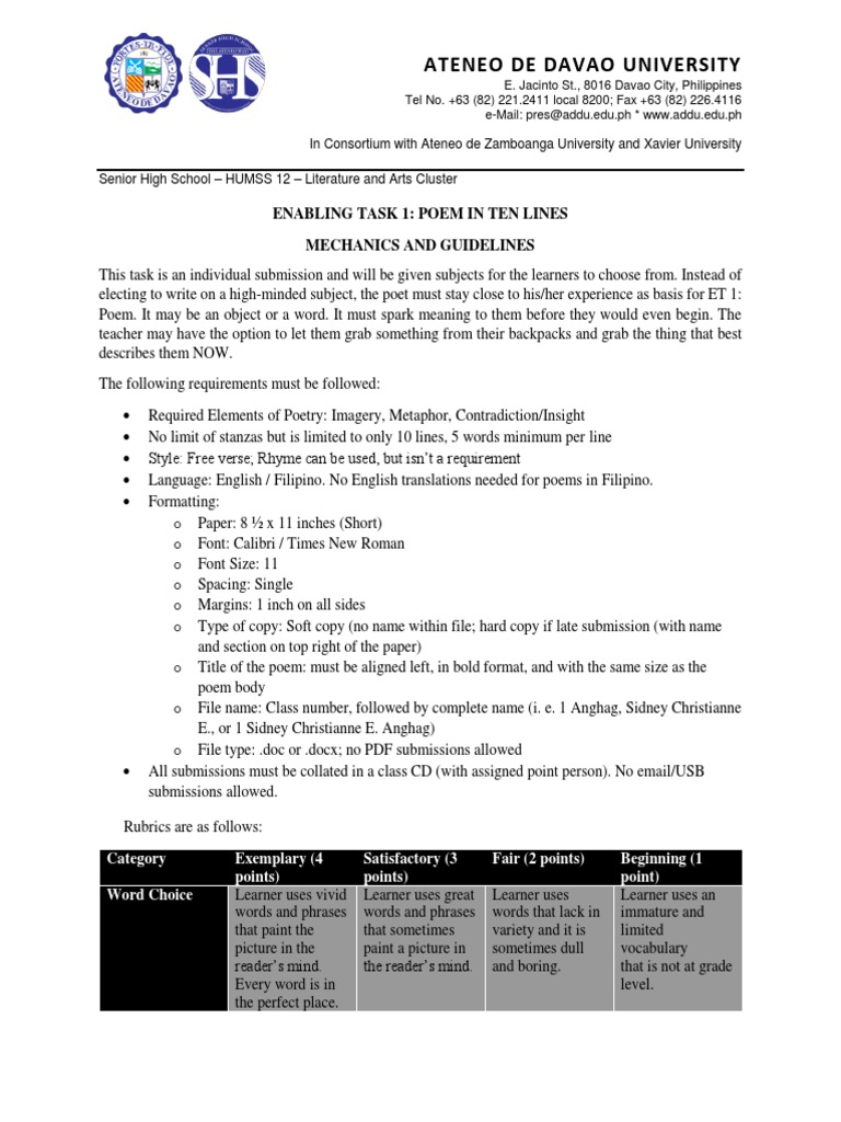 Senior High Poetry Task Guidelines | PDF | Poetry | Human Communication