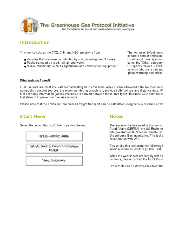 GHG Emissions Calculation Tool: Mobile Combustion | PDF | Emission ...