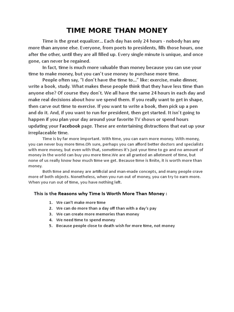 Time More Than Money | PDF