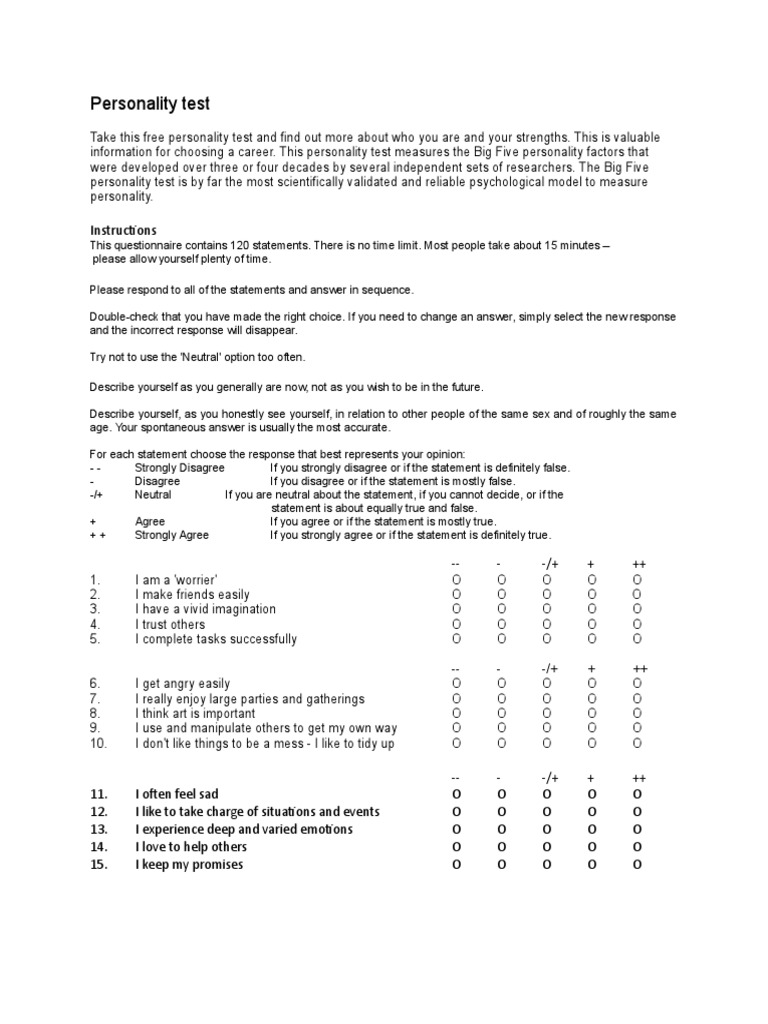 Personality Test | PDF | Cognitive Science | Epistemology