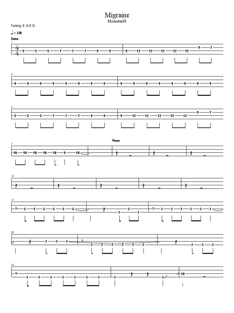 Migraine Bass Tabs | PDF | Songs | Musical Forms